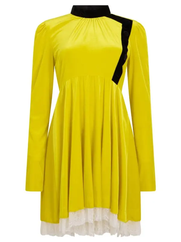 Philosophy Di Lorenzo Serafini Velvet Dress With Contrast Trim - Yellow