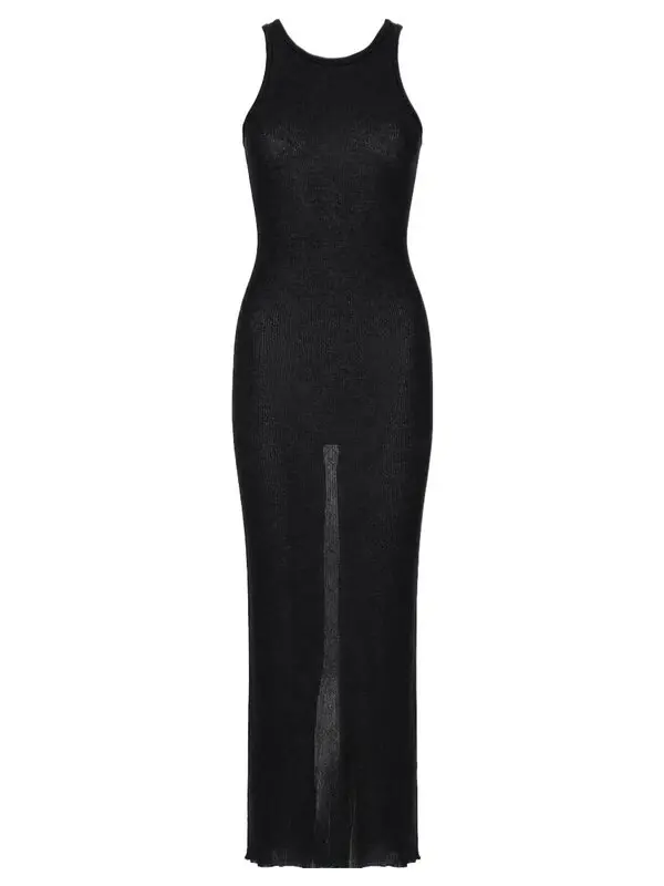 Rick Owens Ribbed Maxi Dress With Slit - Black