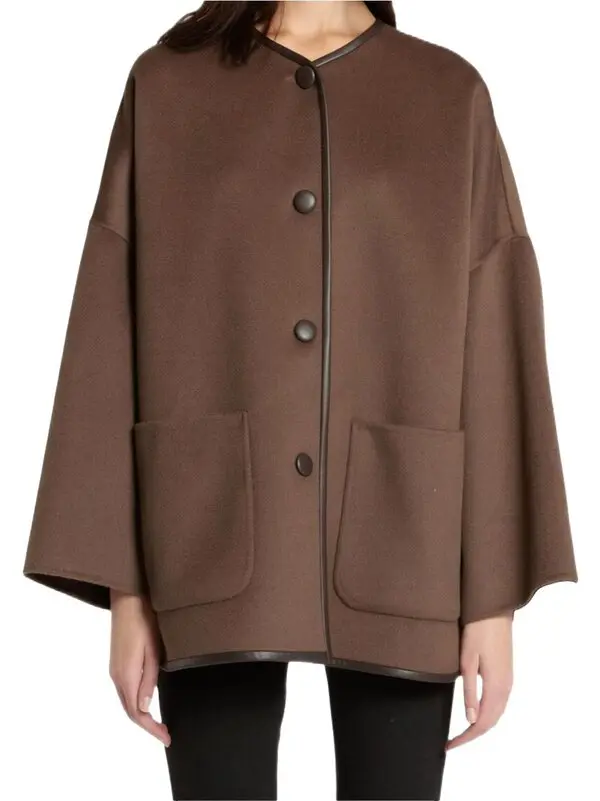 Marella Single-breasted Coat With Leather Detailing - Brown