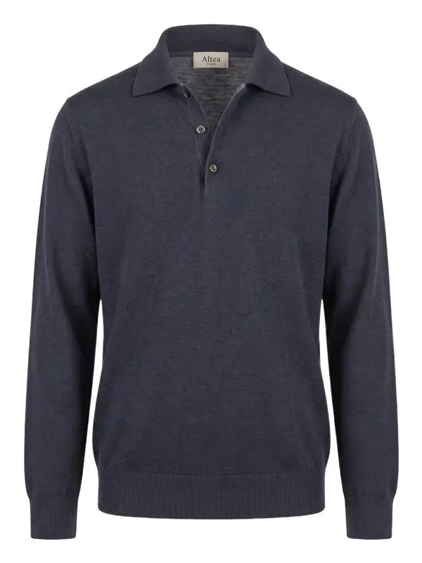 Altea Button-fastening Long-sleeve Polo Shirt - Navy