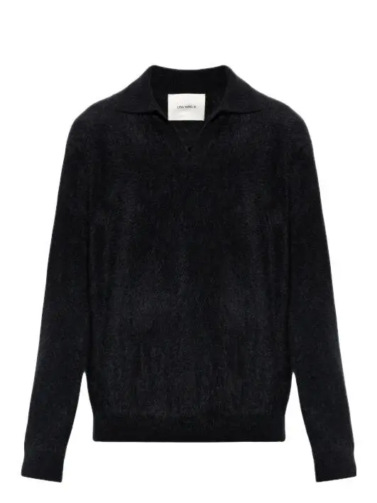 LISA YANG Omar Brushed Knit Polo Top - Black