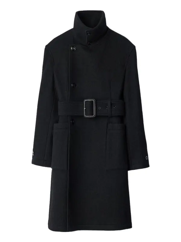 LEMAIRE Fitted Wrap Coat In Felted Wool And Alpaca Blend - Black