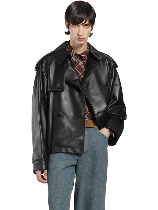 Burberry Cropped Nappa Leather Leadenham Trench Coat - Black