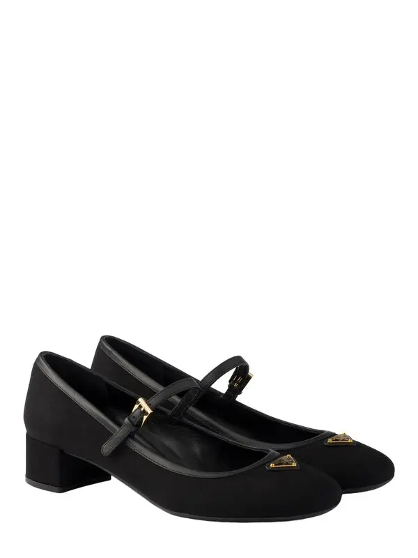 Prada Fabric Mary Jane Pumps With Logo Buckle - Black