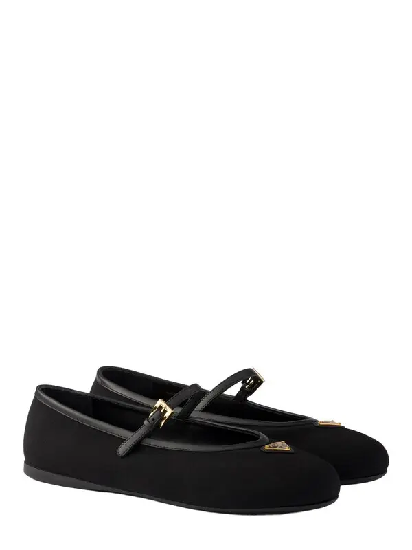 Prada Fabric Ballerinas With Logo-engraved Buckle - Black