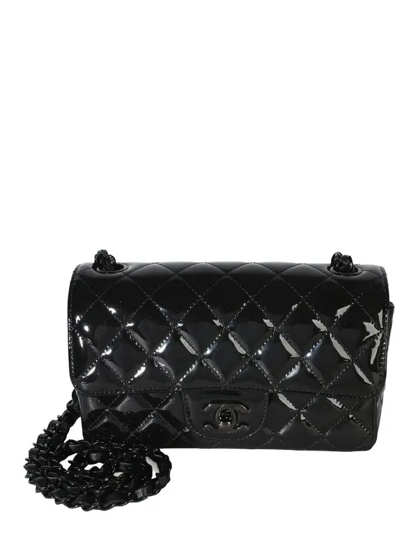 Chanel Quilted Patent Rectangular Flap Bag - Black