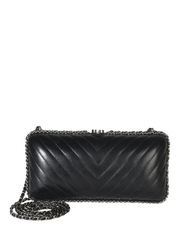 Chanel Chevron Lambskin Chain Around Box Clutch - Black