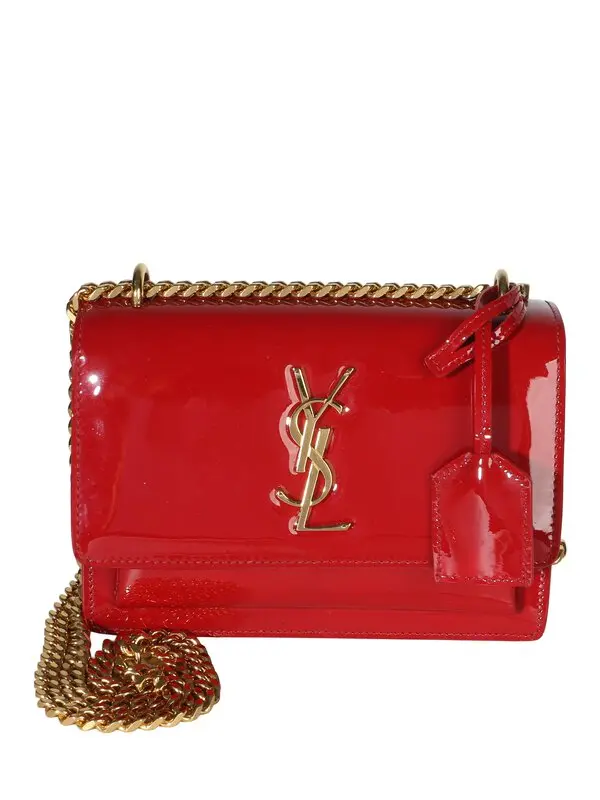 Saint Laurent Patent Leather Monogram Sunset Chain Bag - Red