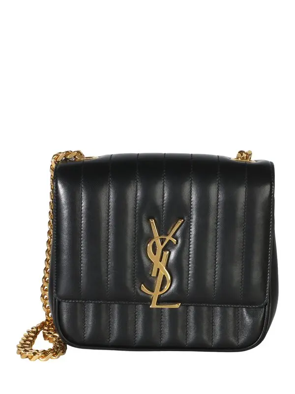 Saint Laurent Lambskin Matelassé Monogram Vicky Chain Bag - Black