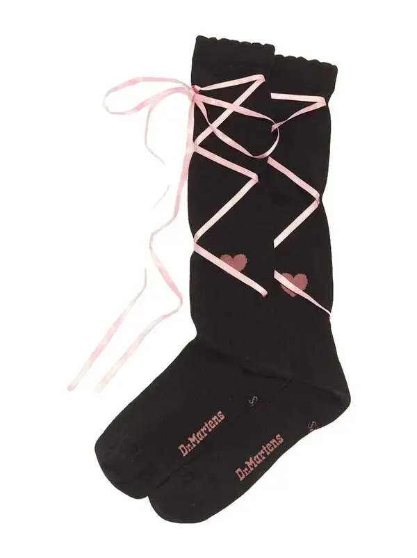 Dr. Martens Knee High Socks With Satin Ribbon Detailing - Black
