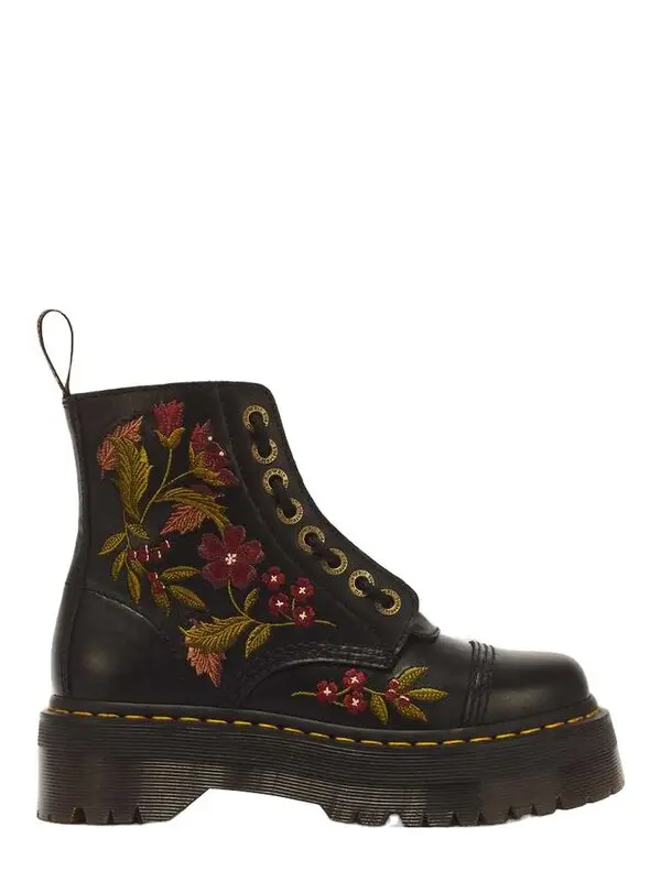 Dr. Martens Sinclair Floral Wanama Leather Lace-up Boots - Black
