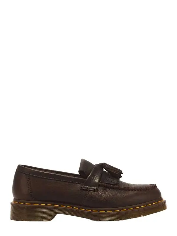 Dr. Martens Adrian Tassel Loafers In Ambassador Leather With Yellow Stitching - Brown