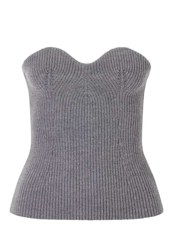 JIL SANDER Strapless Ribbed Wool-blend Bustier Top - Gray