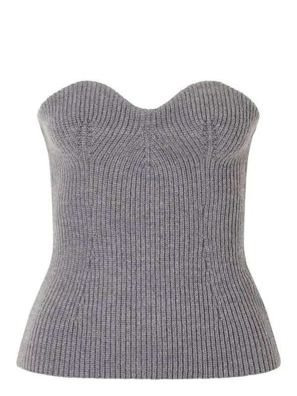JIL SANDER Strapless Ribbed Wool-blend Bustier Top - Gray
