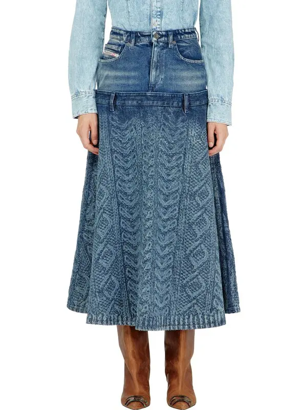DIESEL® Midi Skirt In Cable-knit Effect Denim - Blue