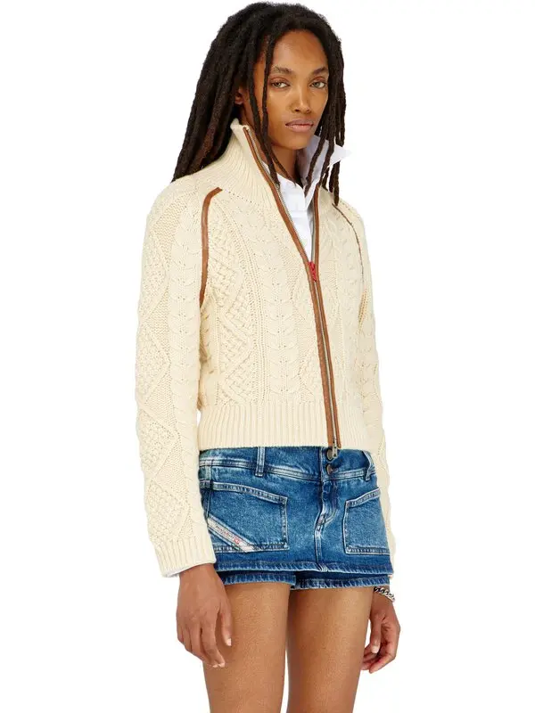 DIESEL® Cable Knit Zip-up Cardigan With Contrast Bands - Yellow