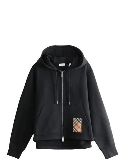 Burberry Harper Zip-up Hoodie With Check Detail - Black