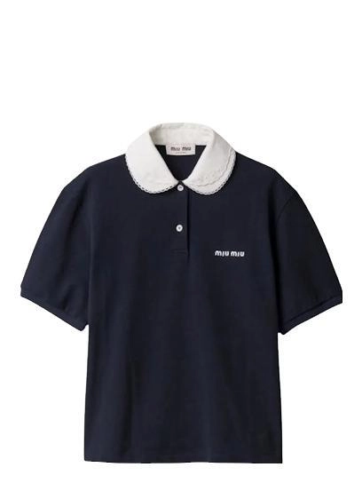 Miu Miu Piquet Polo Shirt With Peter Pan Collar - Bleu