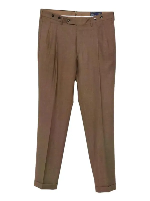 BERWICH Tailored Trousers With Pleated Detail And Turn-up Cuffs - Brown