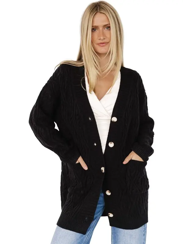 LUMIERE Alberta Cable Knit Cardigan - Black