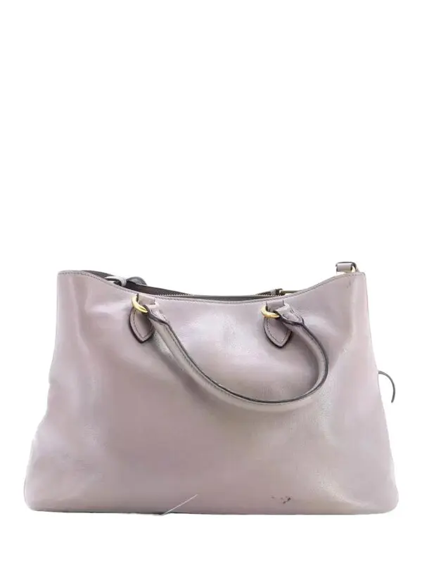 Prada Embossed Logo Convertible Open Glace Calf Medium Tote Bag - Grey