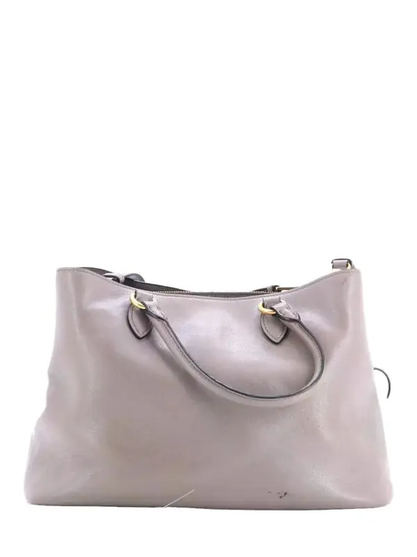 Prada Embossed Logo Convertible Open Glace Calf Medium Tote Bag - Grey