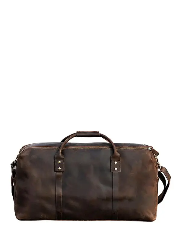 TOURI Genuine Leather Vintage Travel Bag - Brown