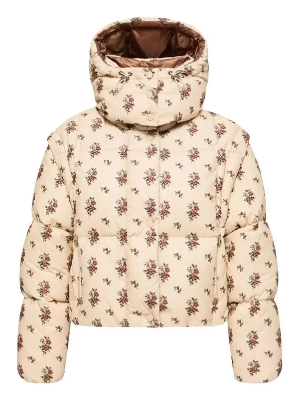Moncler Torcol Floral Hooded 2-in-1 Down Jacket - Beige