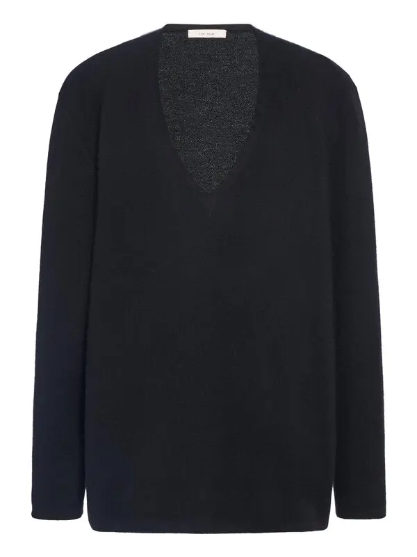 THE ROW Long Sleeve Cashmere V-neck Sweater - Black