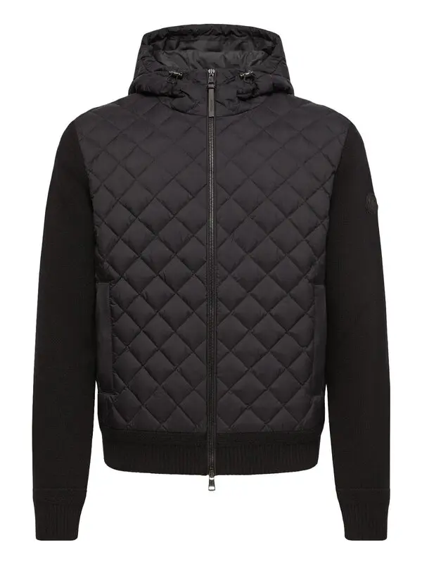 Moncler Wool & Cashmere Blend Quilted Hoodie - Black