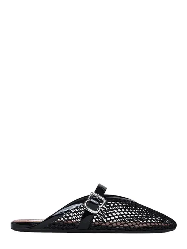 ALAÃA Alaïa Flat Fishnet Mules With Buckle Strap - Black