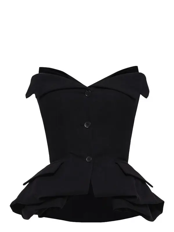 Magda Butrym Strapless Peplum Blouse With Rose Detail - Black
