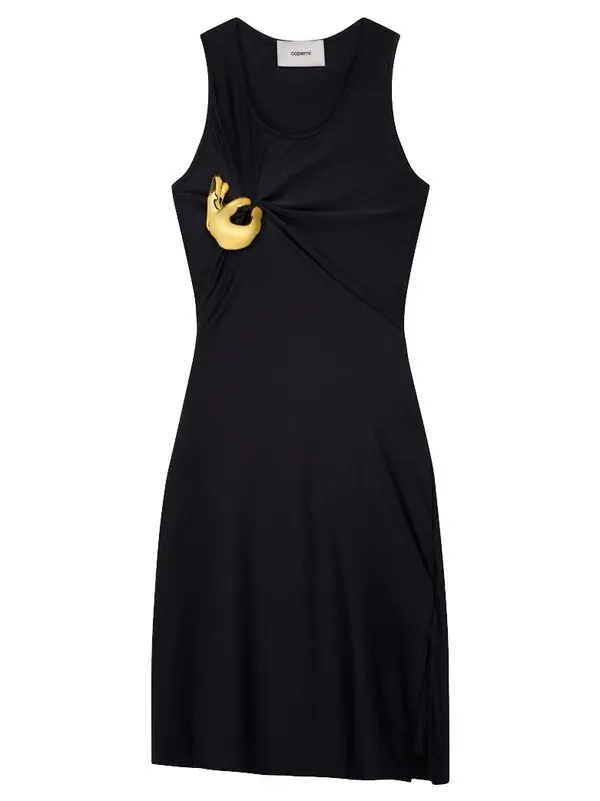 Coperni Sleeveless Asymmetrical V-neck Mini Dress With Appliqué Detail - Black