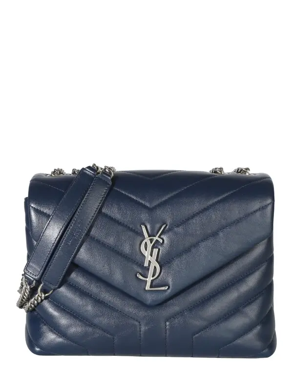 Saint Laurent Navy Calfskin Y Quilted Monogram Loulou Chain Satchel - Blue