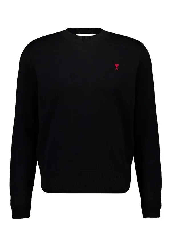 AMI Paris Crew Neck Sweater With De Coeur Emblem - Black
