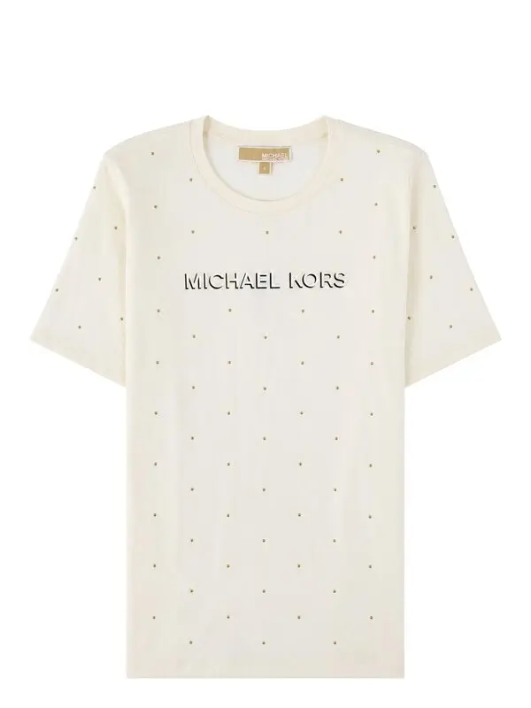 Michael Kors T-shirt With Logo And Rhinestones - Ivory