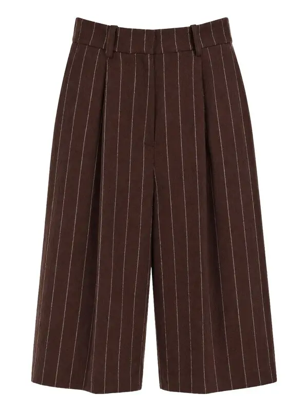 ALYSI Striped Wool Cropped Trousers - Brown