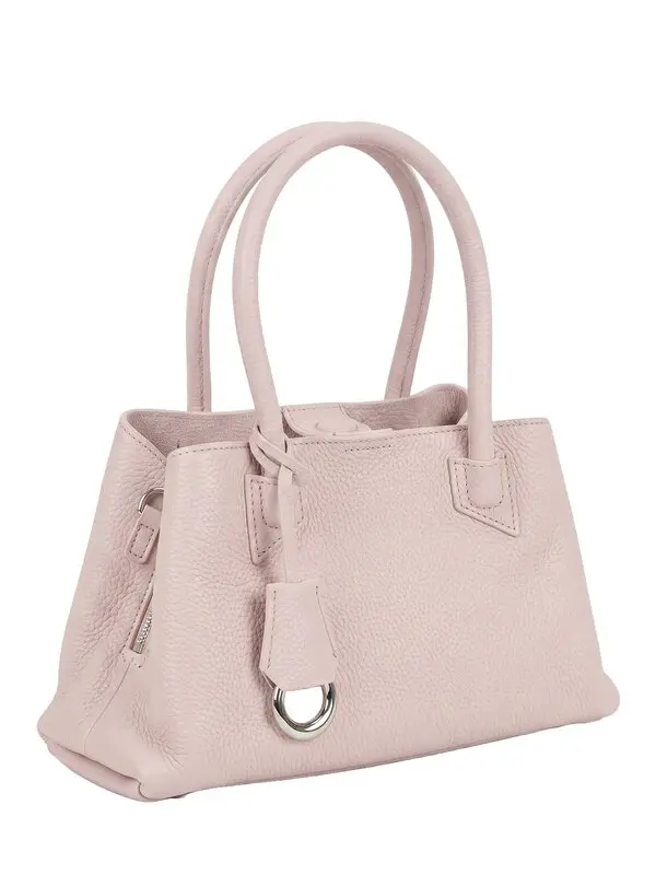 MODENAIRE Top Handle Leather Bag With Ring Accent And Detachable Strap - Pink