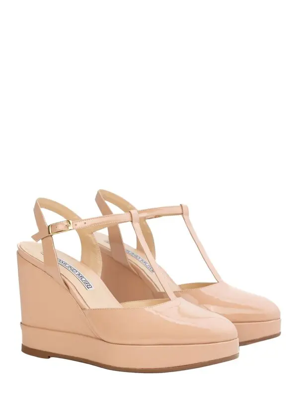 ROSAMUND MUIR LONDON Patent Leather T-bar Wedges - Brown