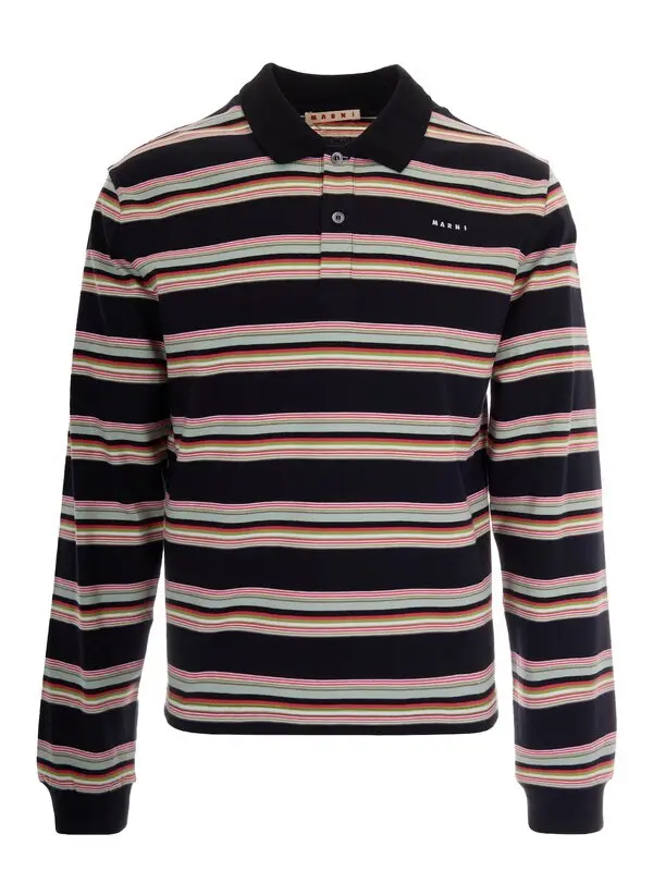 Marni Striped Long-sleeve Polo Shirt - Pale Mint
