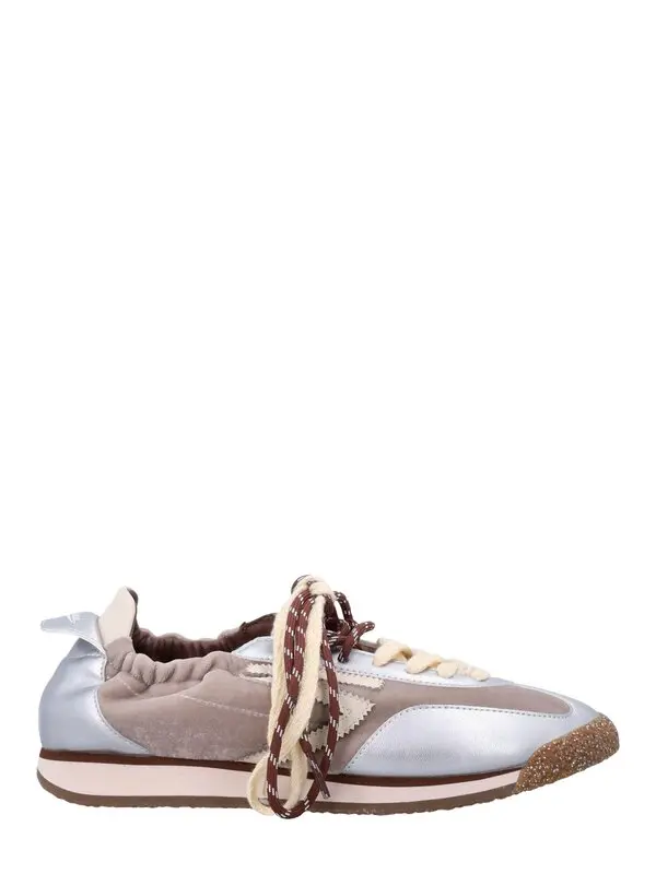 PURAAI Retro Running Sneakers With Velvet-effect Inserts And Metallic Details - Argento