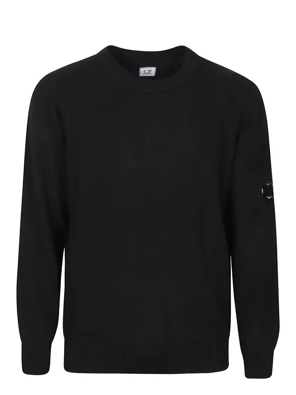 C.P. COMPANY Wool Blend Crewneck Sweater With Goggle Logo - Black