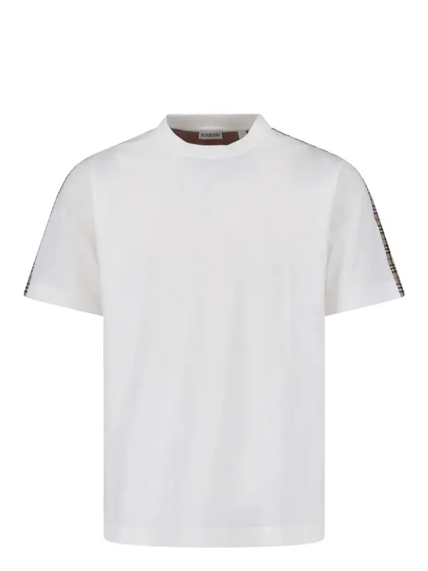 Burberry Short-sleeve Crewneck T-shirt With Check Trim - White