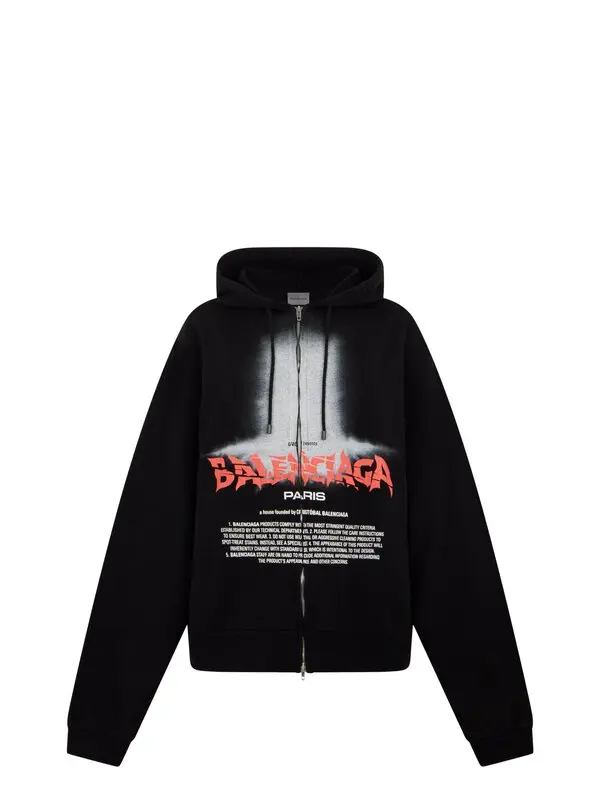 Balenciaga Cotton Zip-up Hoodie With Contrast Graphic Print - Black