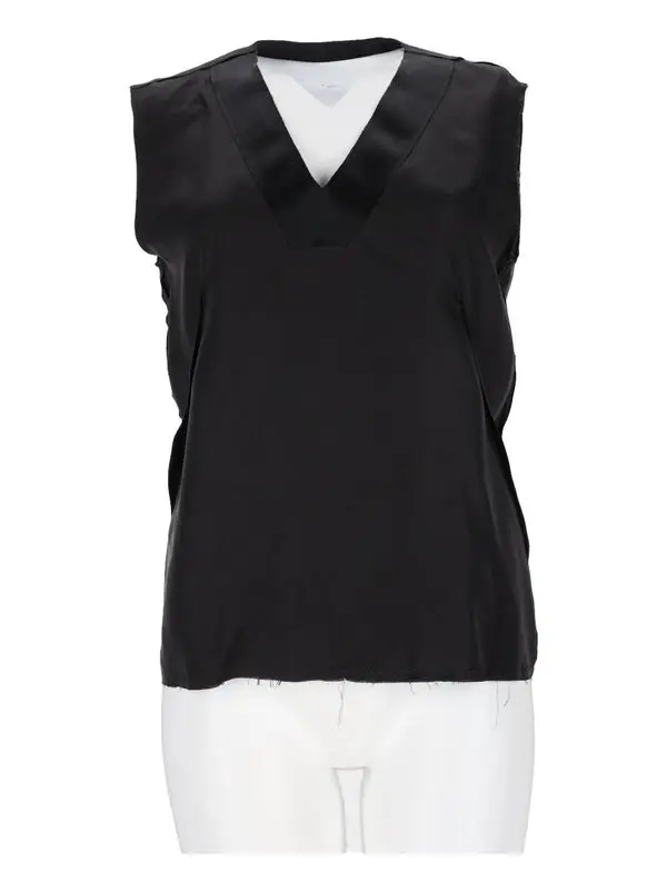 MAISON MARGIELA Sleeveless V-neck Silk Top - Black