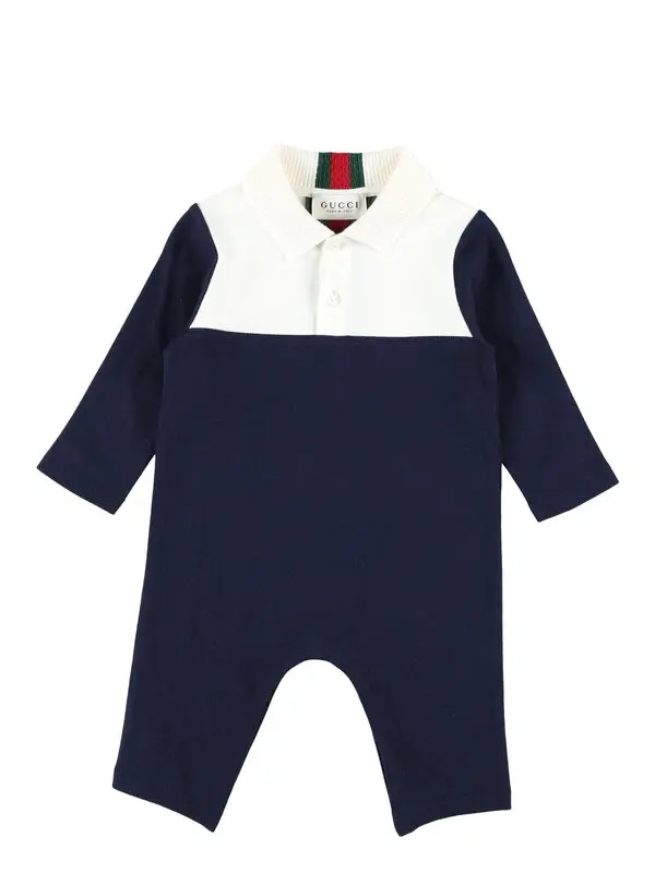 Gucci Baby Long-sleeve Polo Romper - Blu