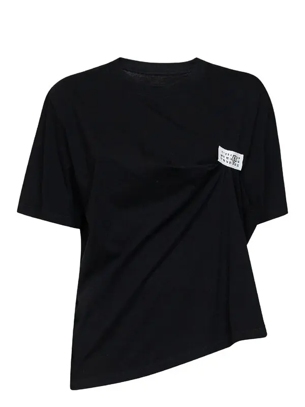 MAISON MARGIELA Asymmetrical Cotton T-shirt With Logo Patch - Black