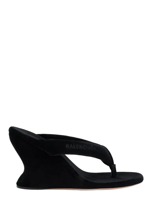 Balenciaga Embossed Inscription Wedge Flip-flops - Black