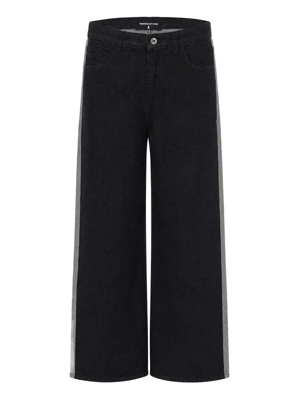 Patrizia Pepe High-rise Wide-leg Denim Pants With Contrast Side Panels - Black Reverse Grey