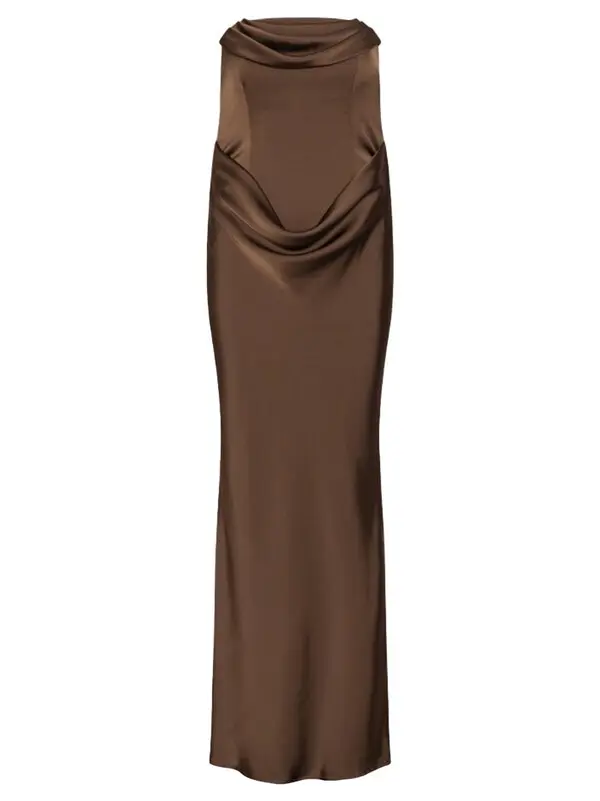 ROTATE BY BIRGER CHRISTENSEN Strapless Draped Maxi Dress - Brown